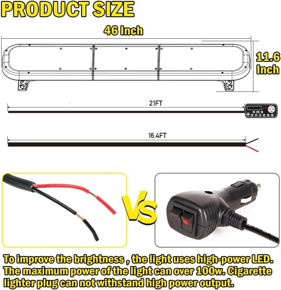 ASPL 204LED Rooftop Low Profile Emergency Strobe Light Bar 46" Warning ...