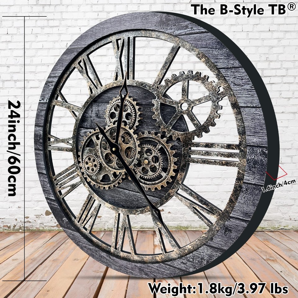 The B-Style Large Wall Clock 24 inch Moving Gear Wall Clock Oversized ...
