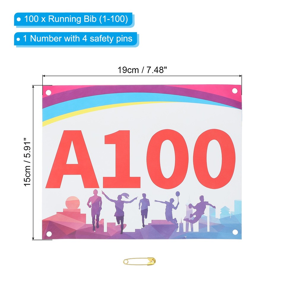 Running Bib Number 7x6 Inch, 1-100 Shadow Waterproof Competitor Number ...