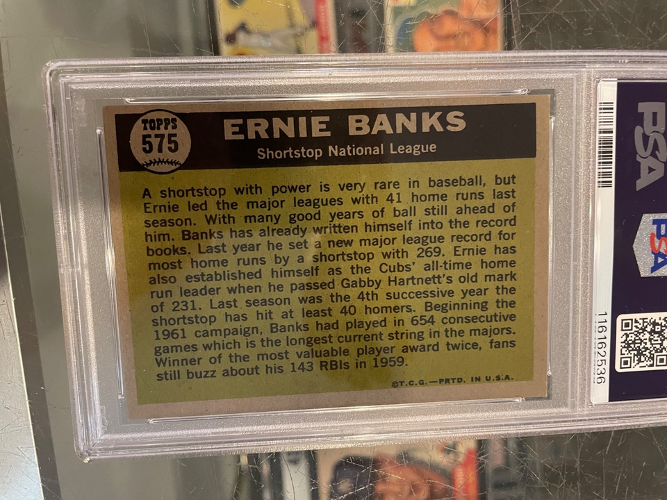 1961 TOPPS #575 ERNIE BANKS CHICAGO CUBS ALL STAR BASEBALL CARD PSA 8 ...