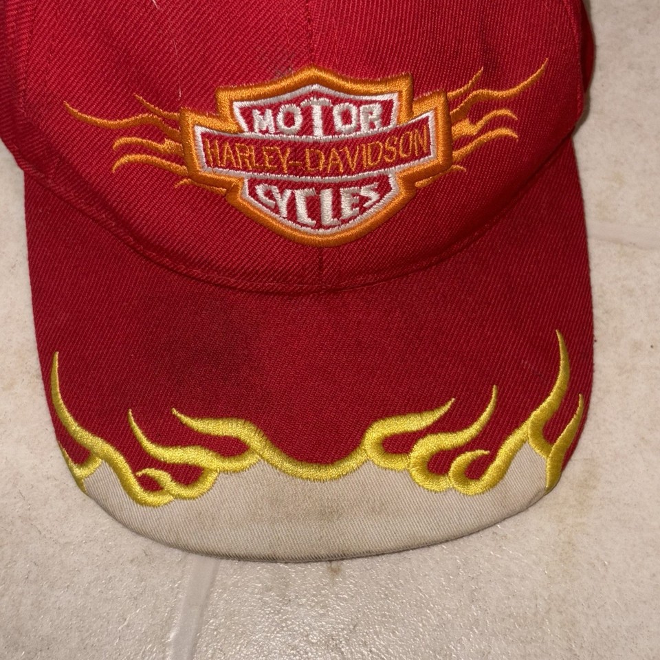 Vintage Y2K Harley-Davidson Flame Embroidered Wool Blend Adjustable Hat ...