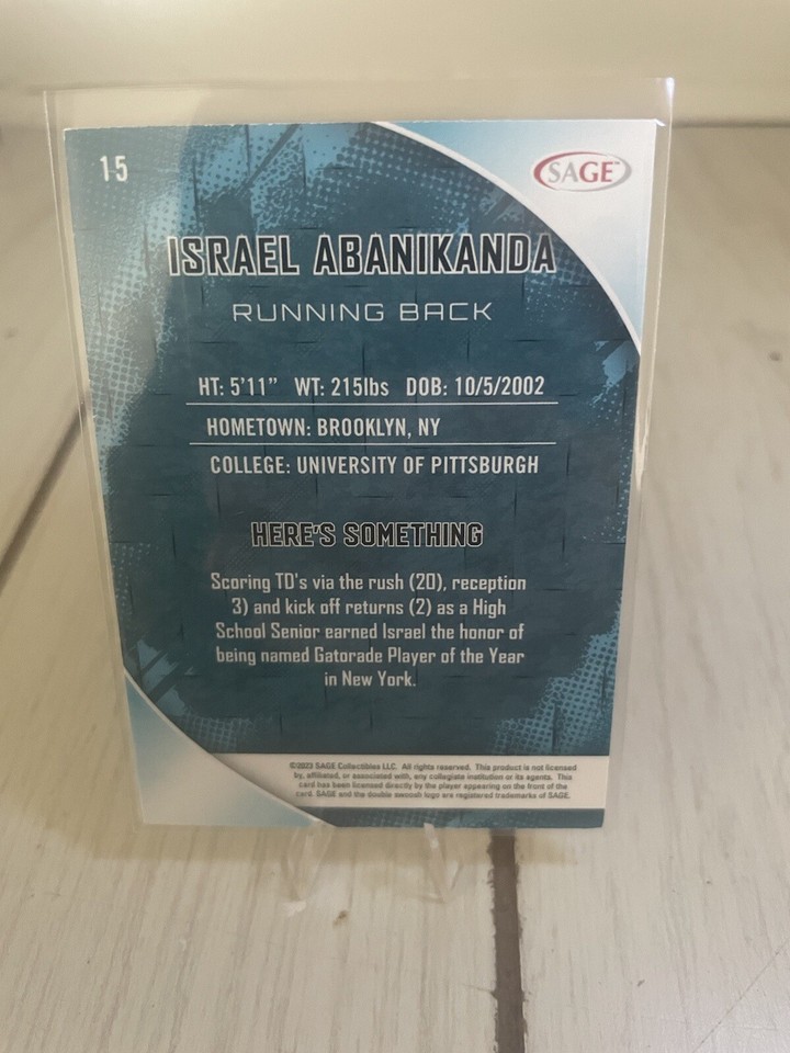 2023 SAGE Red Isreal Abanikanda University of Pittsburgh NFL New York ...