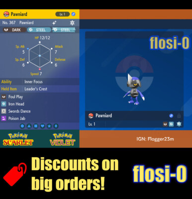6IV Shiny Pawniard With Leader's Crest Pokemon Scarlet and Violet | eBay