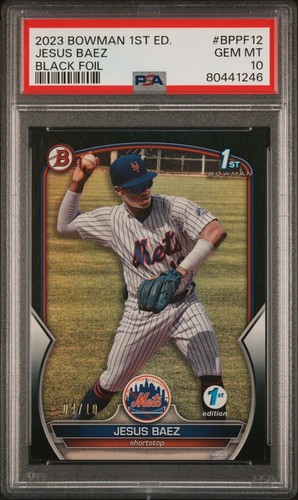 2023 Bowman 1st Edition Jesus Baez Black Foil 4/10 NY Mets PSA 10 GEM ...