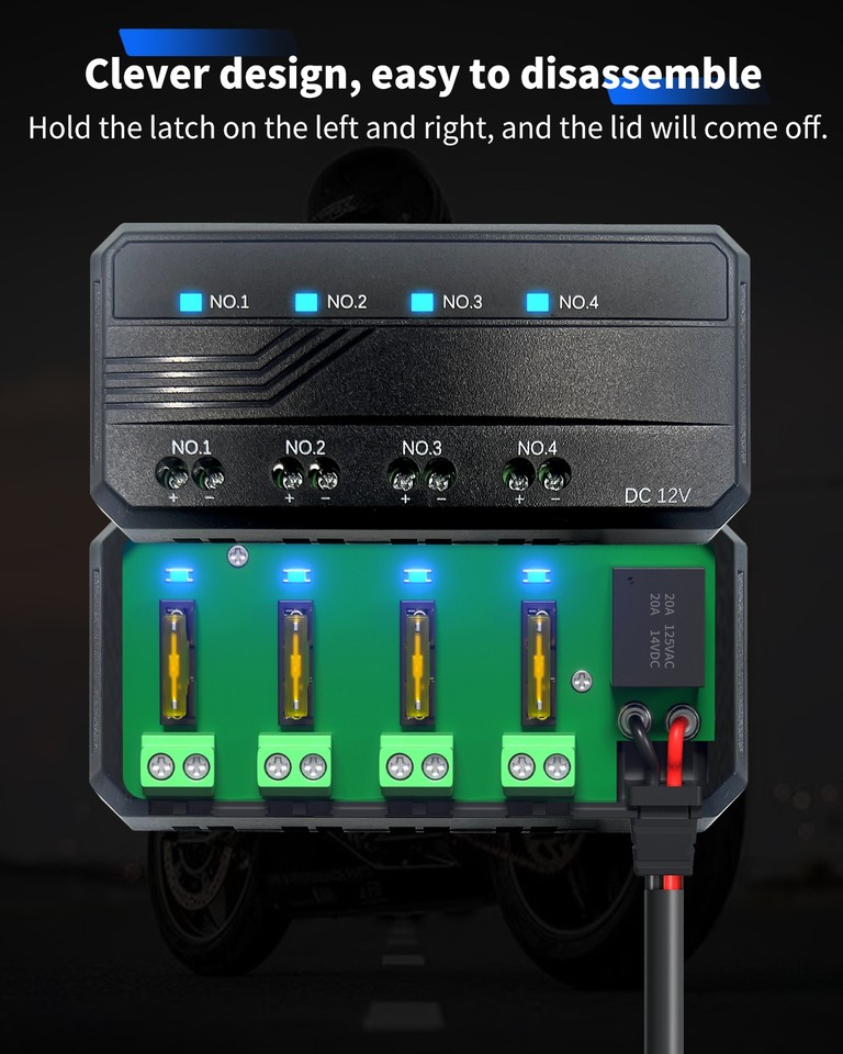 12V Universal 20A Motorcycle Fuse Block Fuse and Relay Box Kit with 4 ...