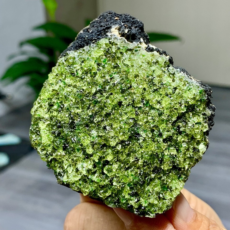 261G Natural Olivine Rock Specimen Deposits On Lava Stone Peridot Black ...