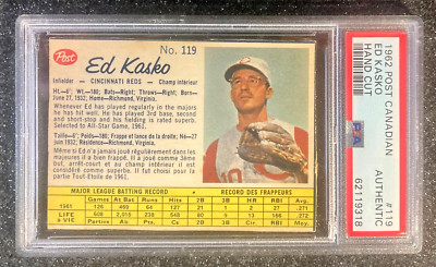 1962 Post Canadian Ed Kasko Hand Cut #119 Baseball Cincinnati Reds PSA ...