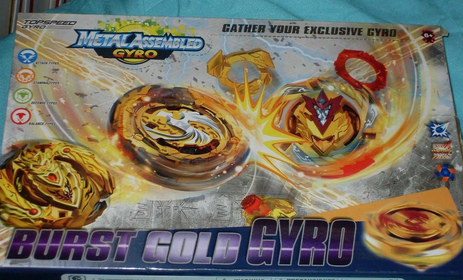 Metal Assembled Gyro- Burst Gold Gyro 4 Golden Gyros,Launcher and Arena ...