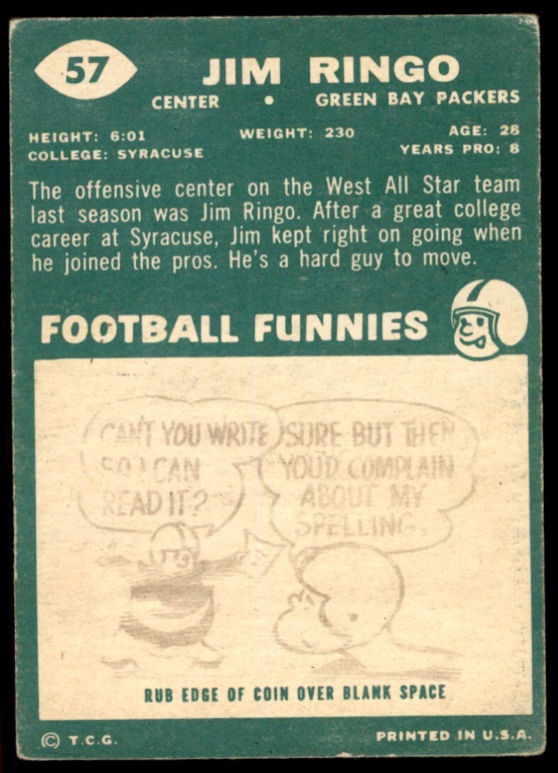 1960 Topps #57 Jim Ringo HOF Green Bay Packers / Syracuse Orangemen | eBay