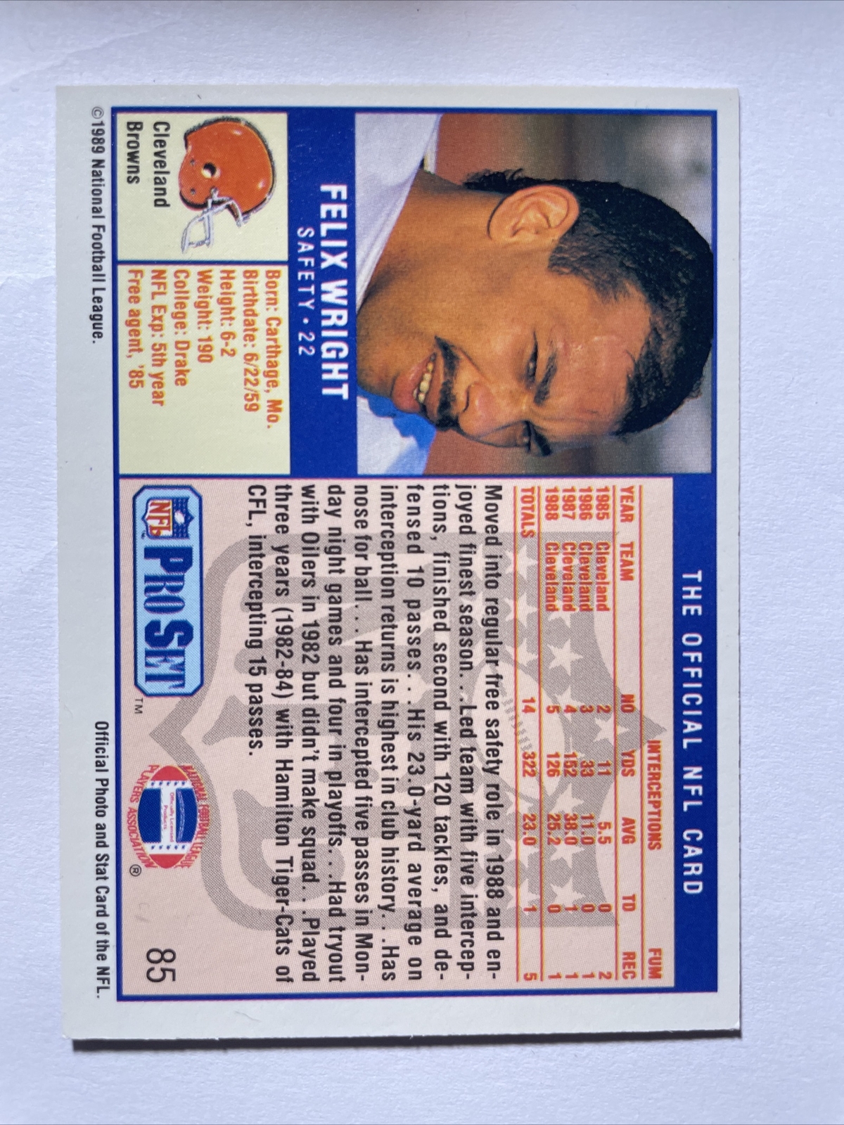 1989 Pro Set - #85 Felix Wright for sale online | eBay