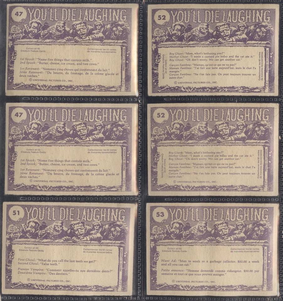 1973 YOU'LL DIE LAUGHING O PEE CHEE 1 TO 62 OPC CARD SEE LIST | eBay