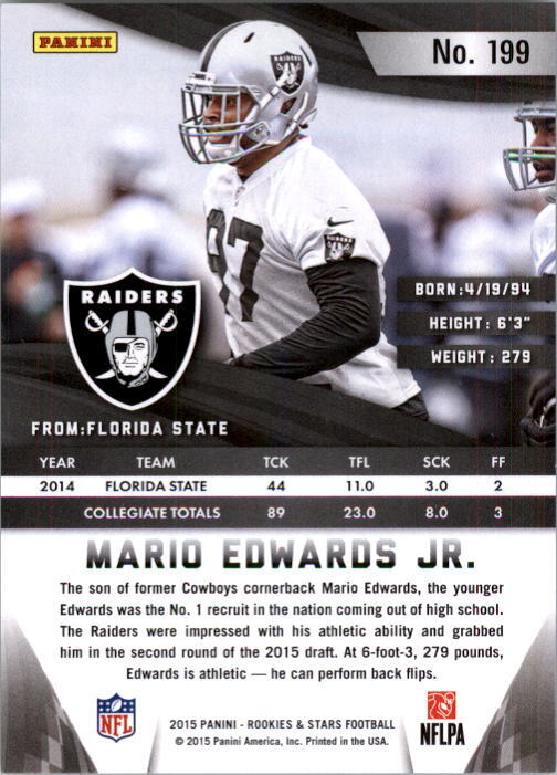 2015 Rookies and Stars Longevity Team Logo Card #199 Mario Edwards Jr ...