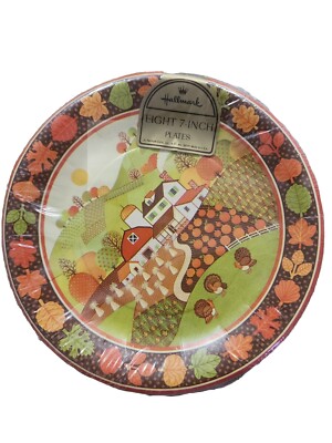 VTG Hallmark Pack Of Eight 7 Inch Plates Fall Farm New Thanksgiving | eBay