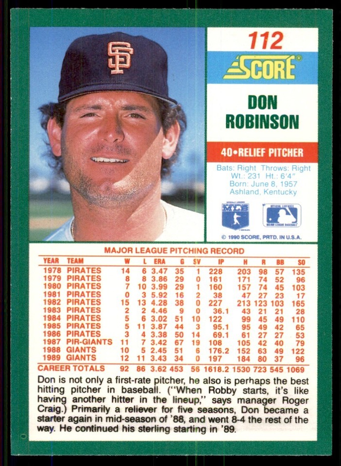1990 Score Don Robinson Baseball Cards #112 | eBay