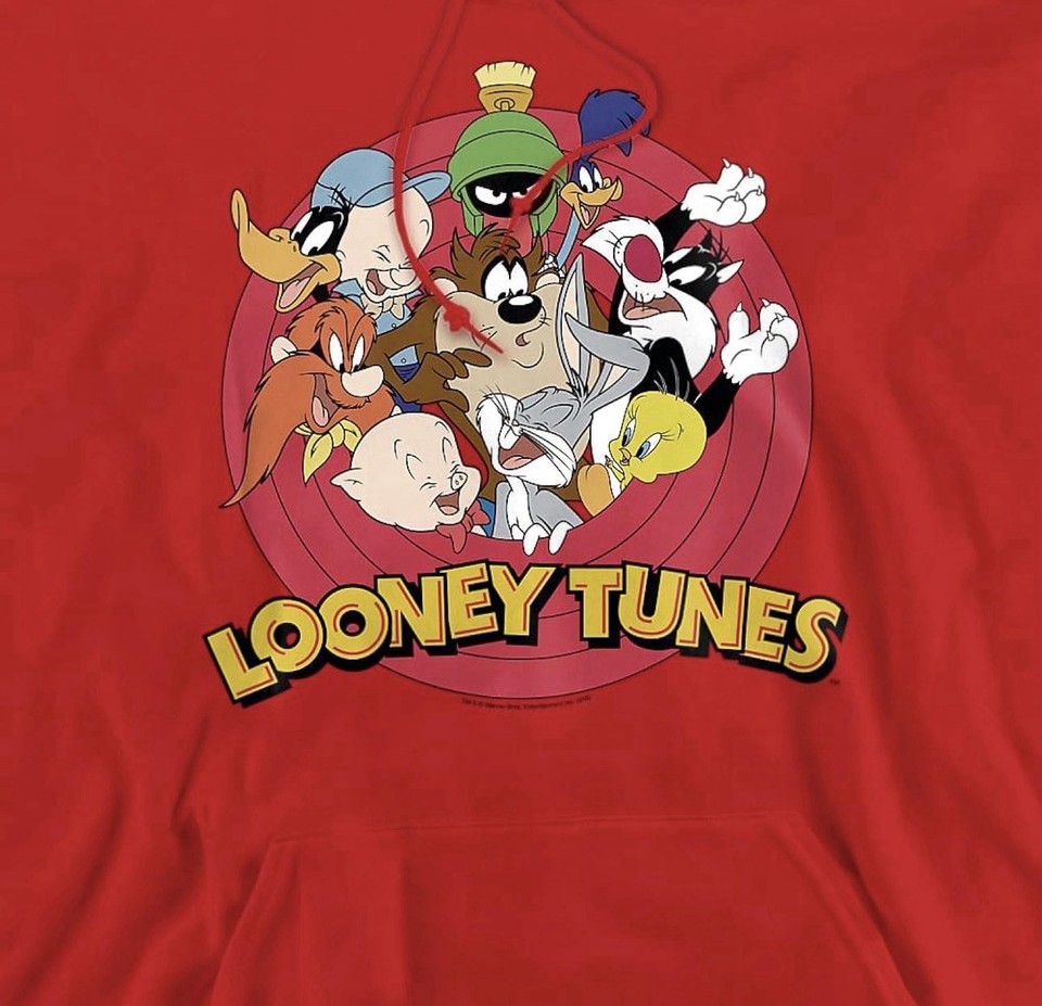 Looney Tunes Hoodie Maroon Small Cartoon Characters Bugs Bunny Pullover ...