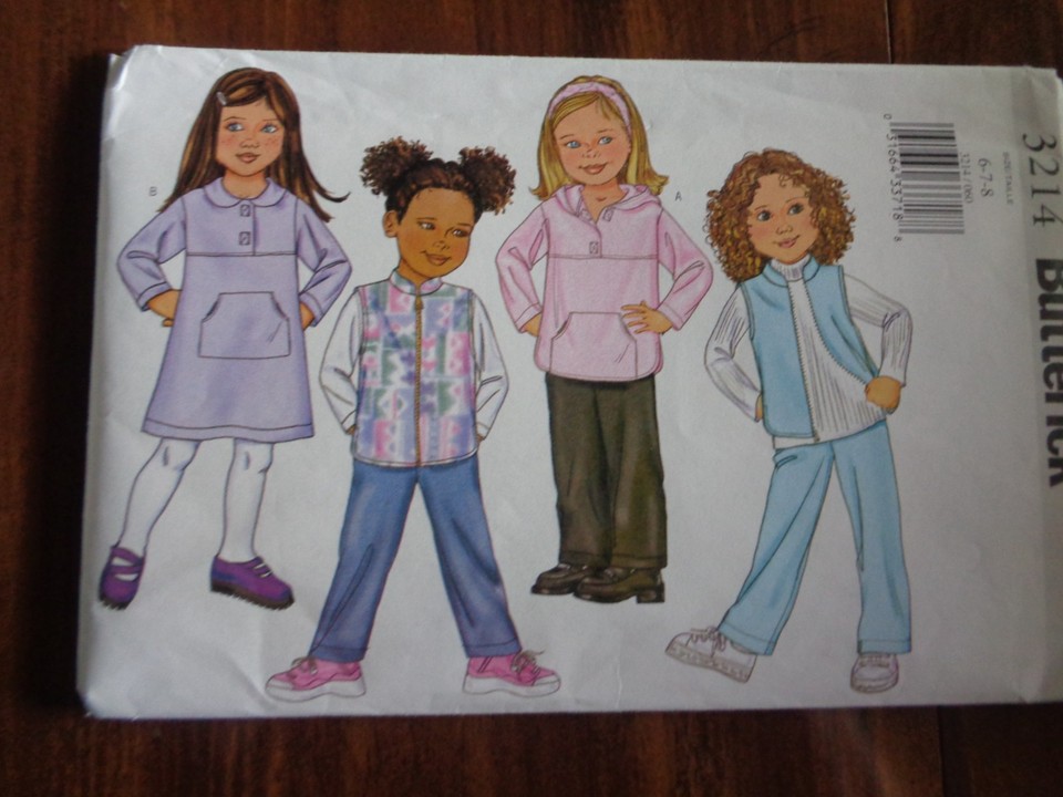 BUTTERICK 3214 SEW PATTERN EASY GIRLS VEST TOP DRESS PANTS 6-8 UNCUT | eBay