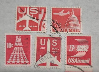 U.S. Airmail Stamps, Five Vintage Used, C60, C65, C72 C82 & C83, FAST ...
