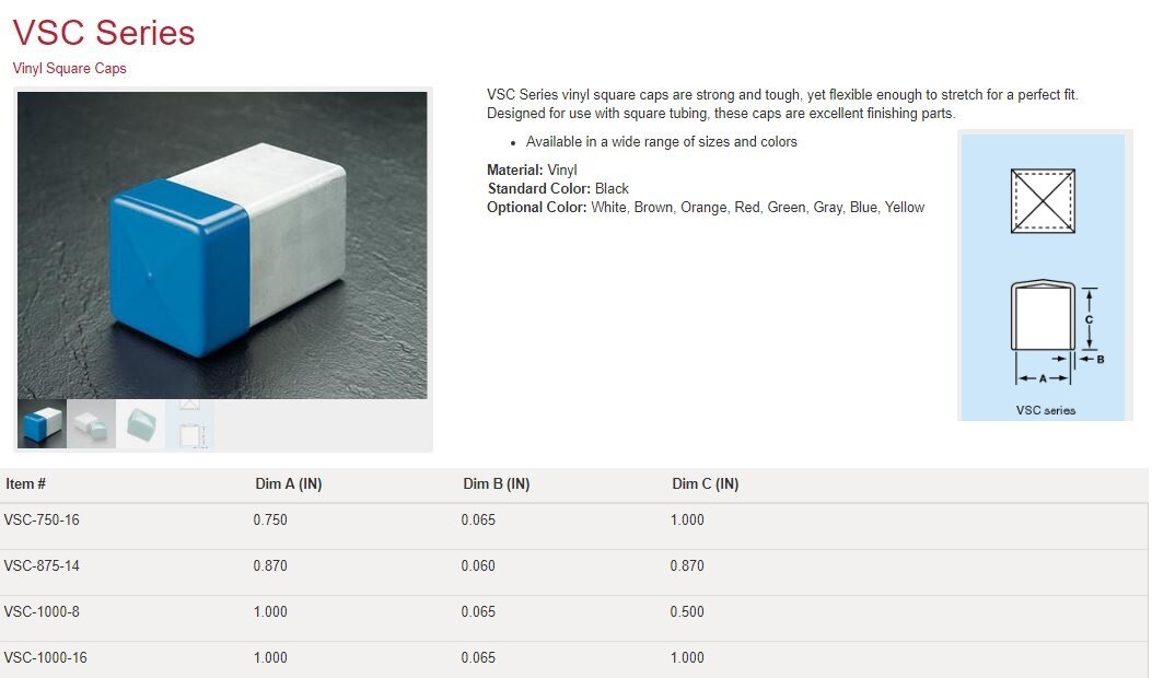 Caplug VSC-1000-8 1" Square 1/2" Vinyl End Cap Flexible Rubber Pipe ...