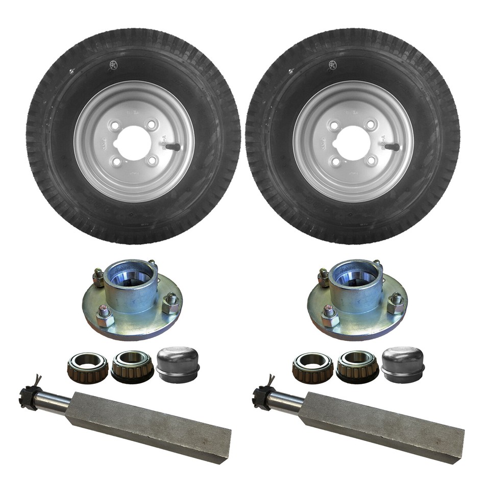 Trailer Axle Set 2 x Hubs 2 x Square Stub Axles 2 x 8" 4PR Wheels ...