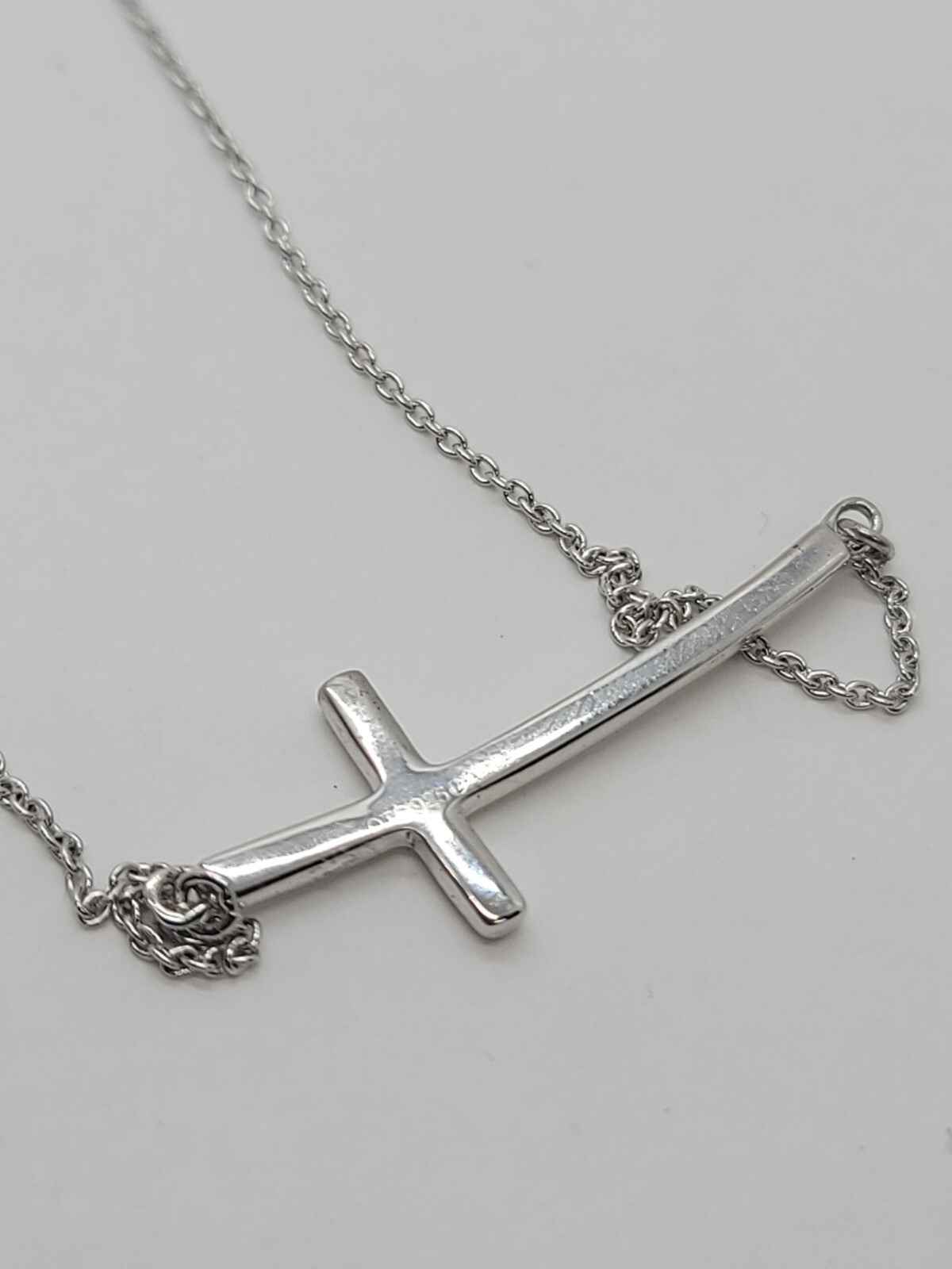 925 Sterling Silver Curve Sideway Cross Necklace 18''… - Gem