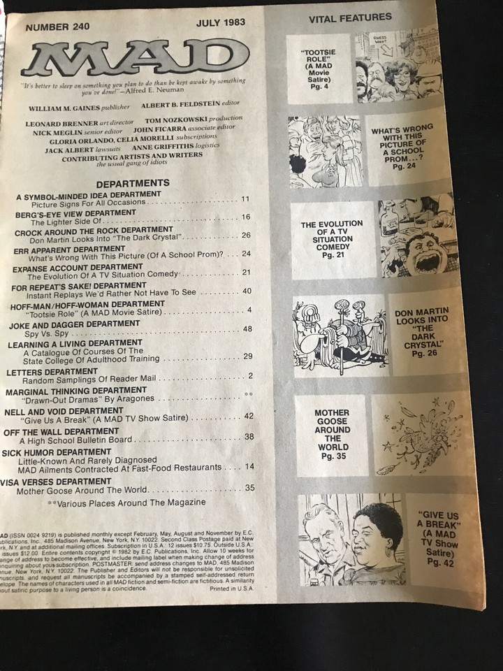 MAD Magazine #240 ~ July 1983 ~ Tootsie | eBay