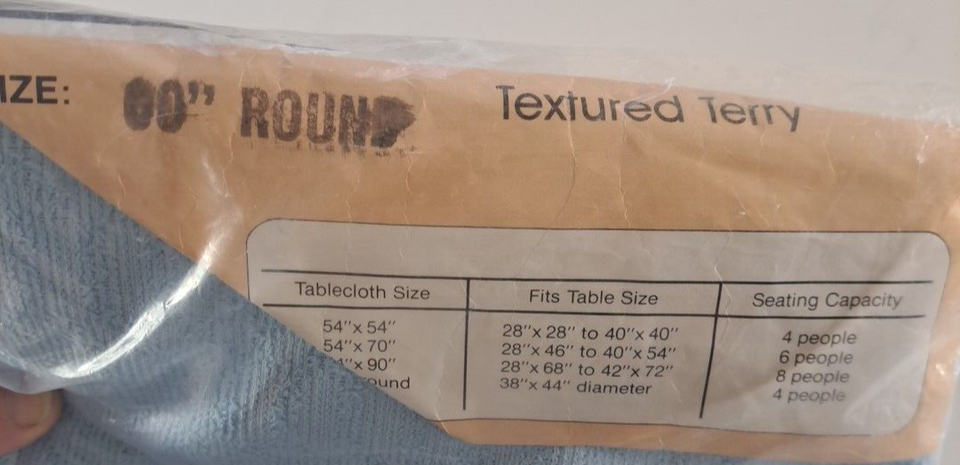 Vintage NEW Terry Cloth Tablecloth Round Blue W Fringe Made In USA ...