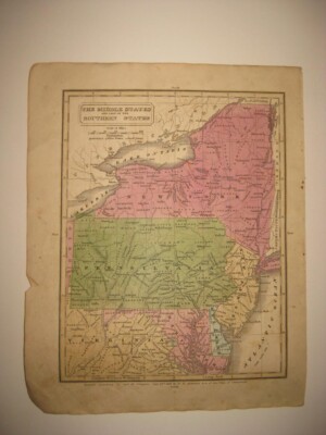 ANTIQUE 1830 NEW YORK JERSEY PENNSYLVANIA MARYLAND DELAWARE DATED ...