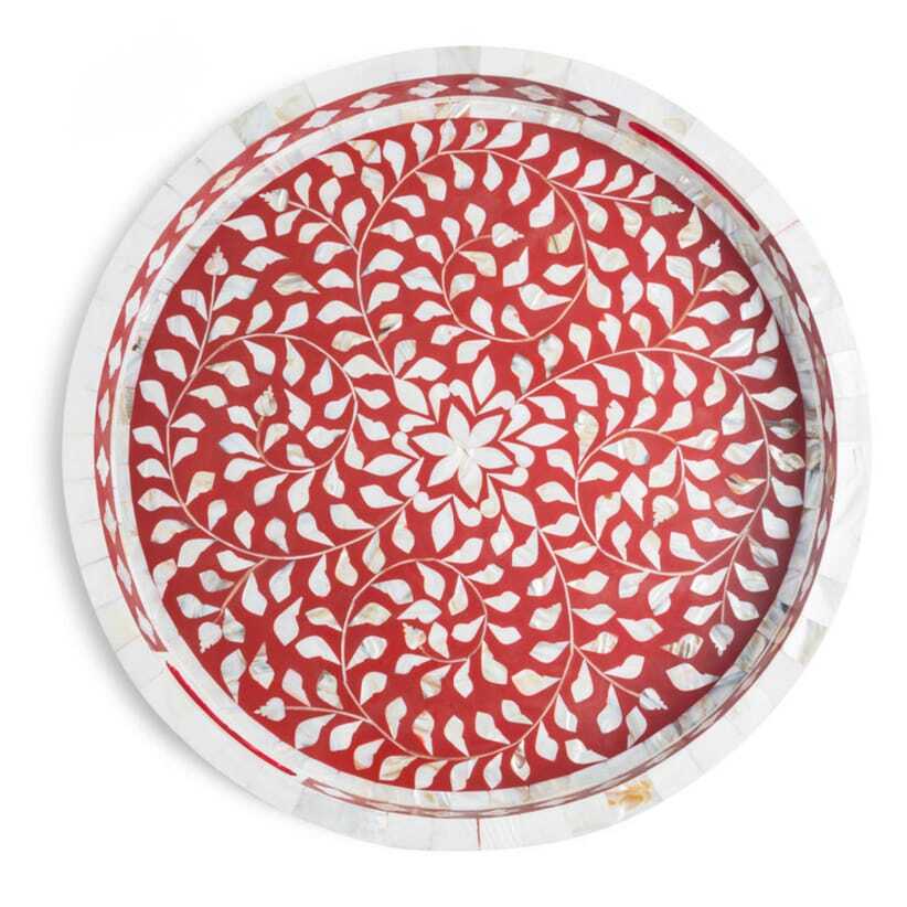 Round Breakfast tray Handmade Bone Inlay Decorative tray Tea tray ...