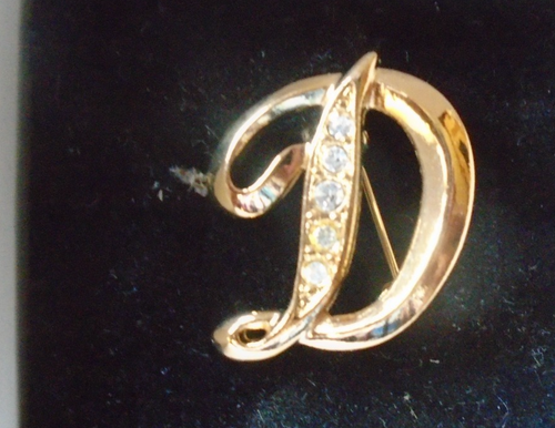 Vintage AVON Letter D initial Pin Brooch Gold Tone with Rhinestones NOS ...