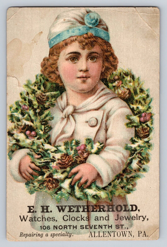 E H Wetherhold Watches Clocks Jewelry Child Wreath Snow Allentown PA ...