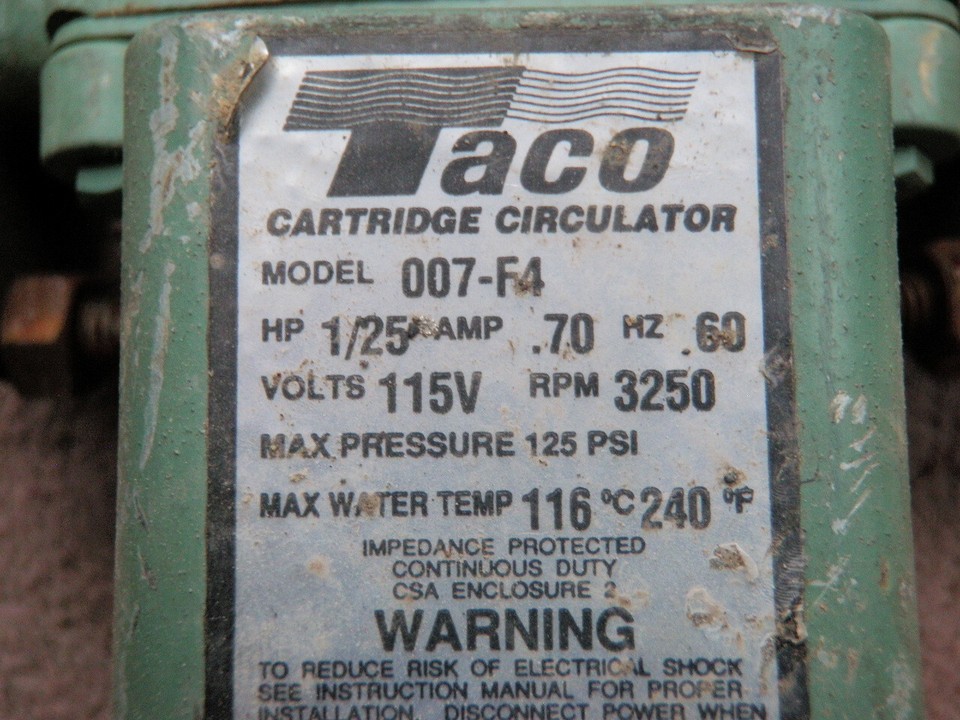 TACO 007-F4 Hydronic Circulating Pump,Flanged,1/25HP | eBay