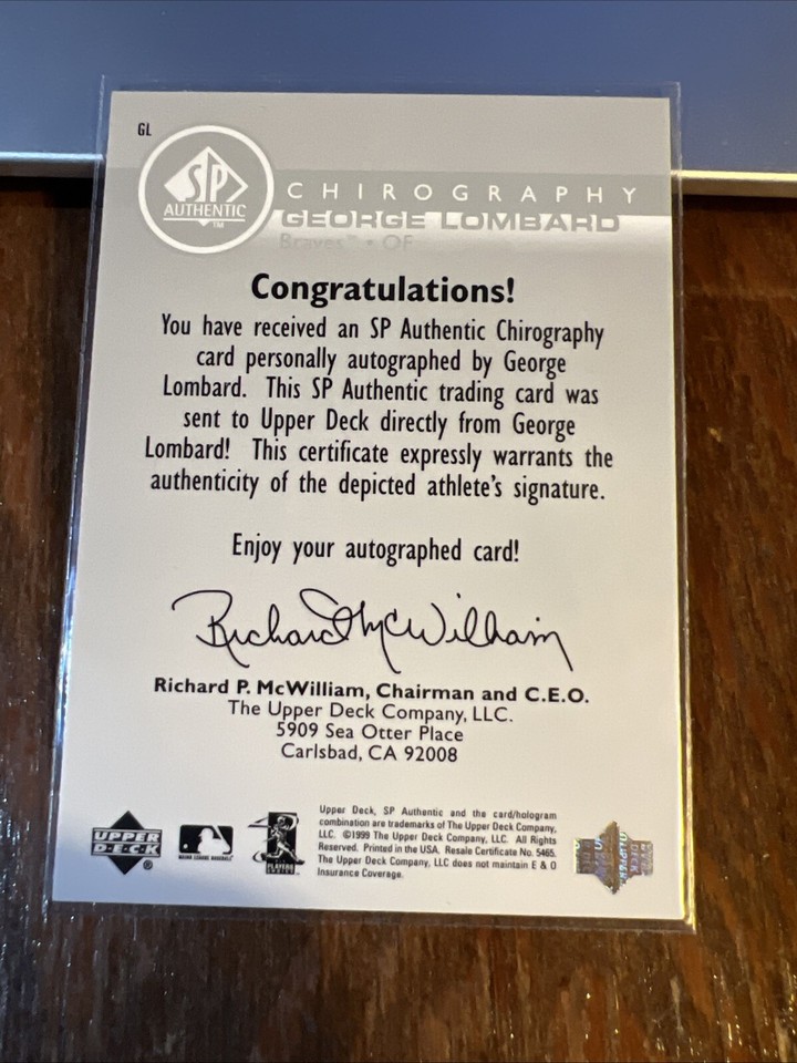George Lombard 1999 SP Authentic Chirography Auto Atlanta Braves | eBay UK