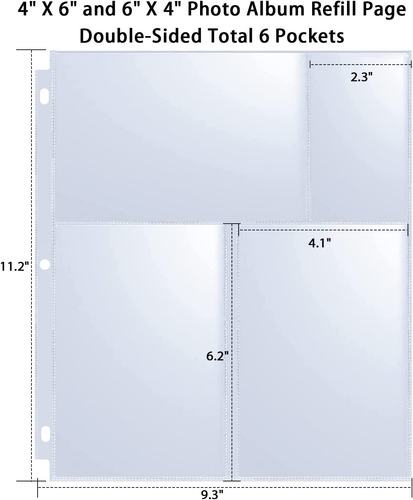 30 Pack 4X6" Photo Album Refill Pages for 3 Ring Binder,Ultra-Clear ...