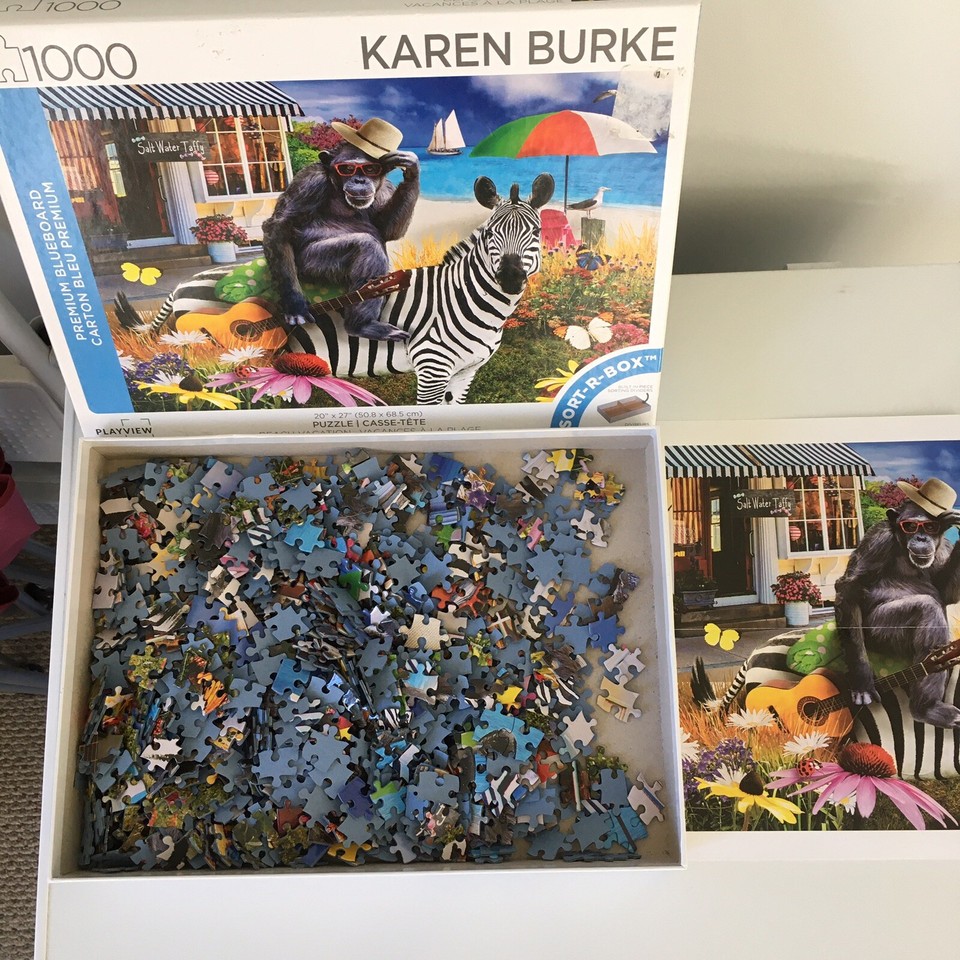 'Beach Vacation' Karen Burke 1000 Piece Puzzle by Playview Zebra Monkey ...