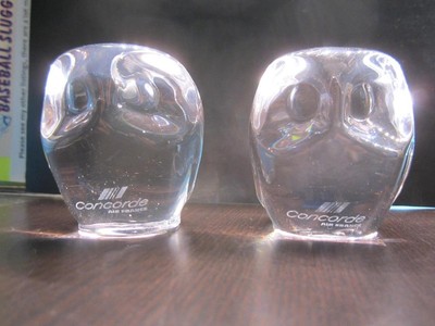AIR FRANCE CONCORDE AIRPLANE PORTIEUX CRYSTAL GLASS OWL PAPERWEIGHT ...