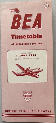 BEA British European Airlines - System Timetable - June, 1954 | eBay