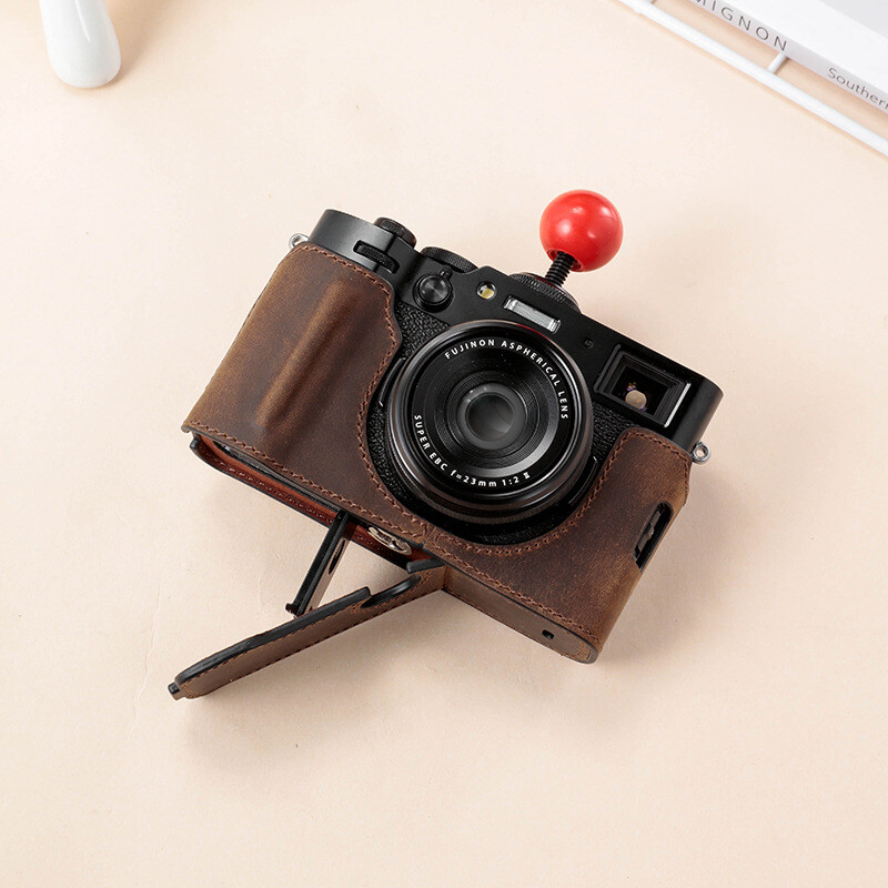 For FUJIFILM X100VI Handmade Genuine Leather Half Camera Bag Cover Case ...
