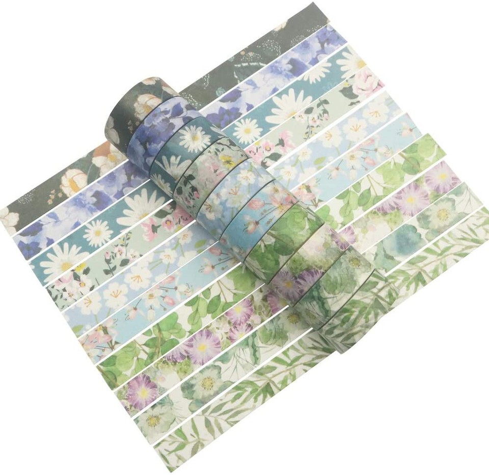 YUBBAEX 10 Rolls Spring Flowers Washi Tape Set Masking Decorative Tapes ...