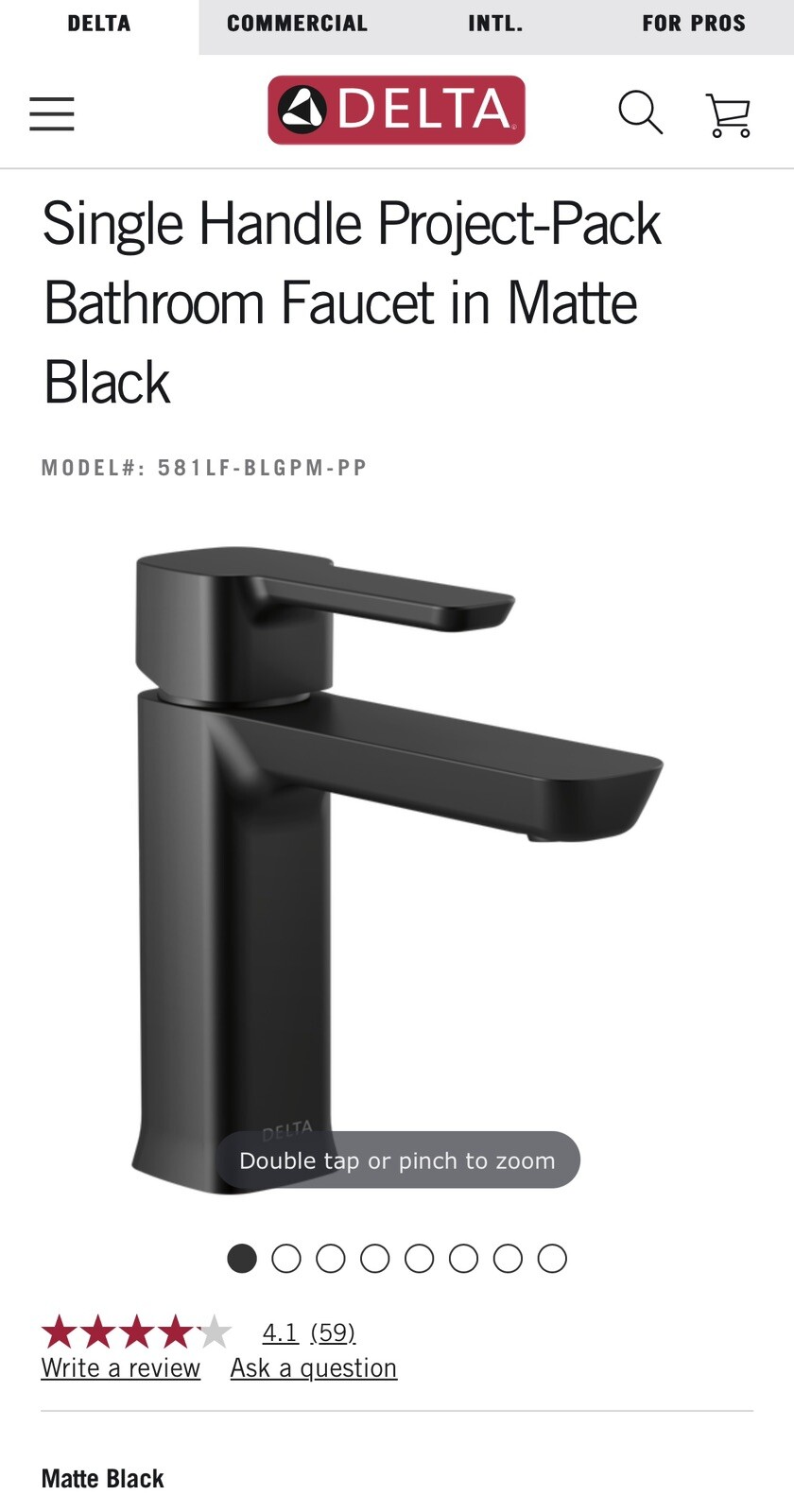 NOB Delta 581LF-BLGPM-PP Bathroom Sink Faucet Matte Black Modern Single ...