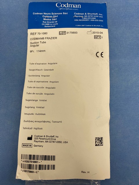 Codman 2 Each 9 Fr. Frazier Suction Tube Stylet Thumb Control Stainless 70-1080 for sale online ...