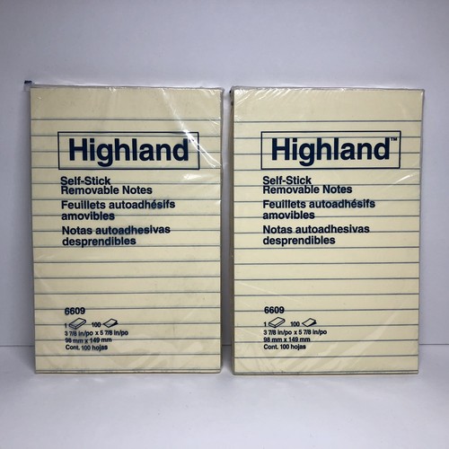 Lot of 2 Highland Self Stick Note Pad Ruled 4" x 6" 100 Sheets/Pad 6609 ...