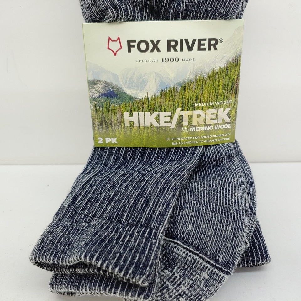 Fox River Hike Trail Pack 2 pk Crew Sock MW Size L Men's 9-11.5 Navy ...