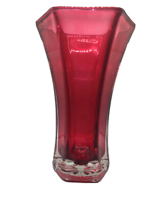 Hoosier Glass Ruby Red 10” Tall Glass Vase 4Hoosier Glass Ruby Red 041 ...