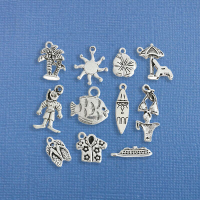 Tropical Vacation Charm Collection Antique Silver Tone 11 Charms ...