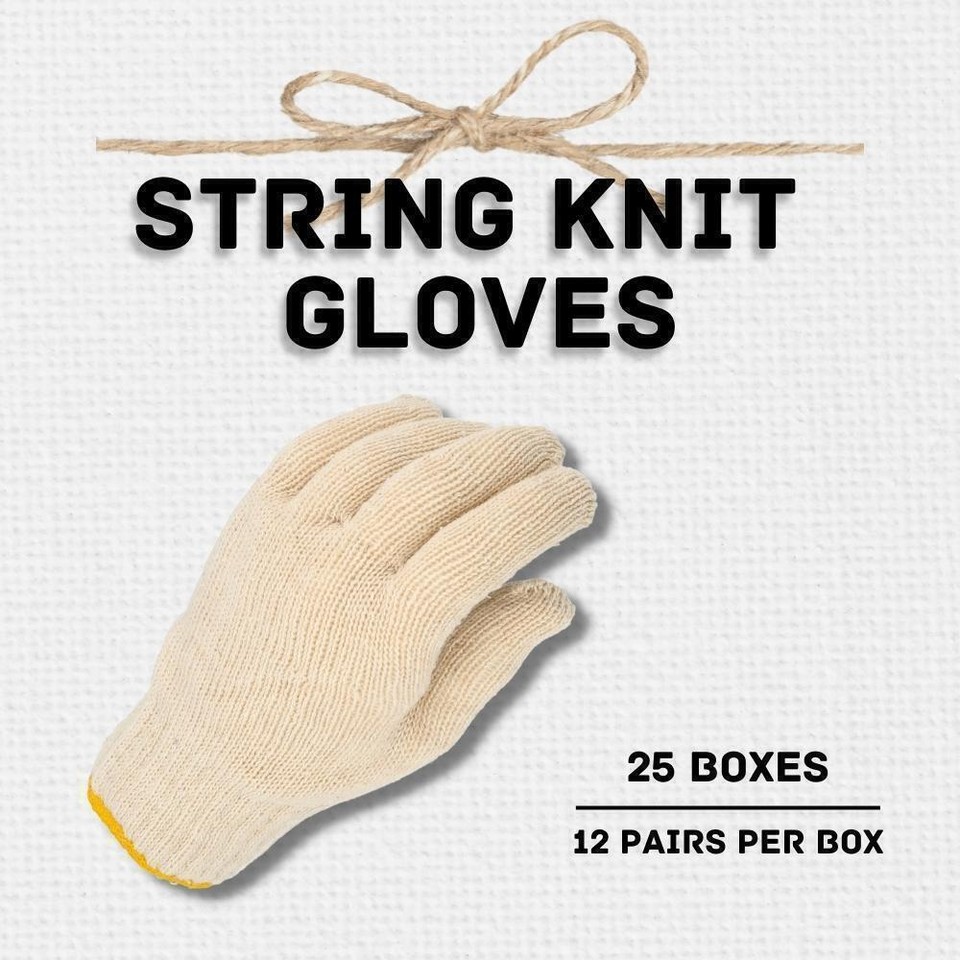 300 Pairs - Large Cotton Blended String Knit Gloves - Men's Size - Tan ...