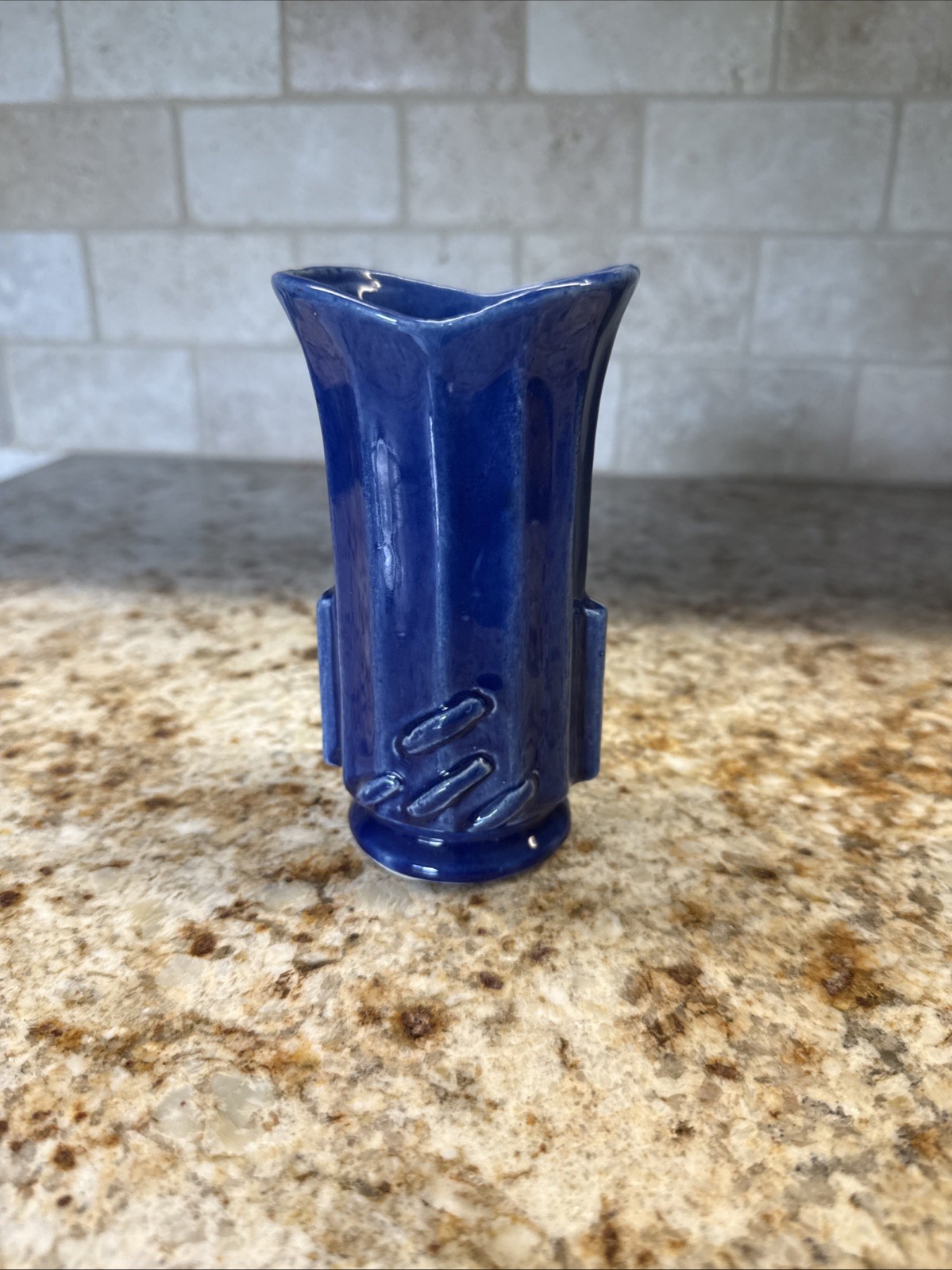 McCOY Pottery 5-1/2" Cobalt Blue Color Ribbed Vase Handles "USA C ...