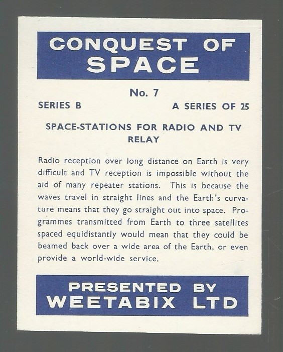 1959 WEETABIX CONQUEST OF SPACE #7 SPACE STATION FOR RADIO & TV RELAY ...