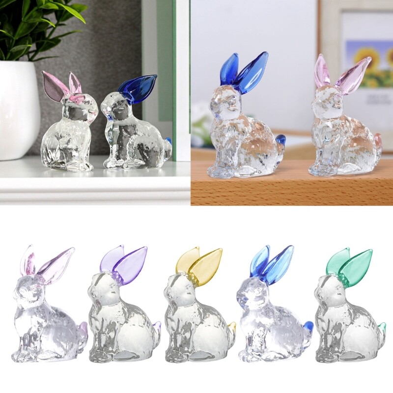 Crystal Glass Rabbit Statue Garden Figurine for Home Office Table ...