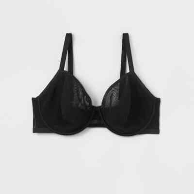Auden Size 34A Unlined Sheer Mesh Demi Coverage Underwire Black Bra | eBay