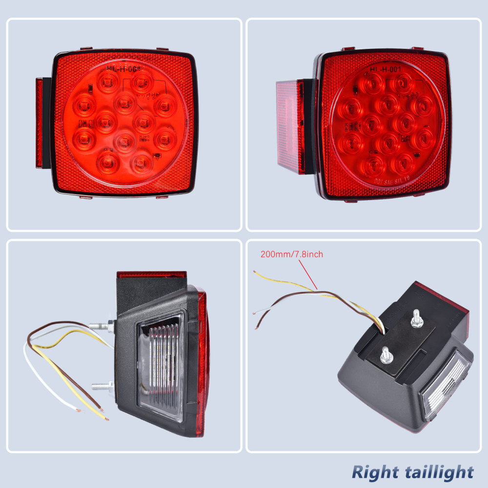 1 Pair Rear LED Submersible Square Trailer Tail Lights Kit Boat Truck ...